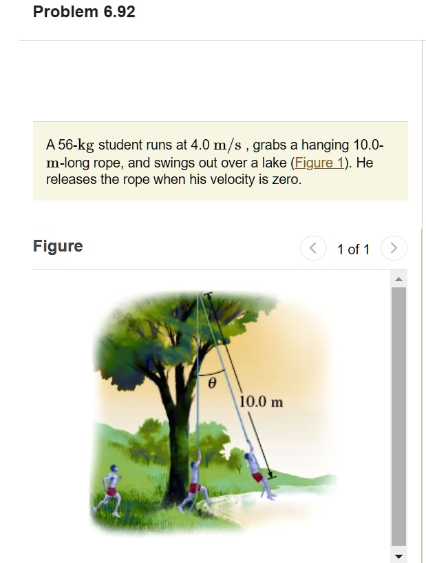 SOLVED: 1. What is the angle θθ when he releases the rope? 2. What is ...