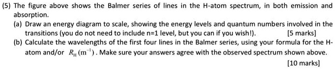 (5) The figure above shows the Balmer series of lines in the H-atom ...