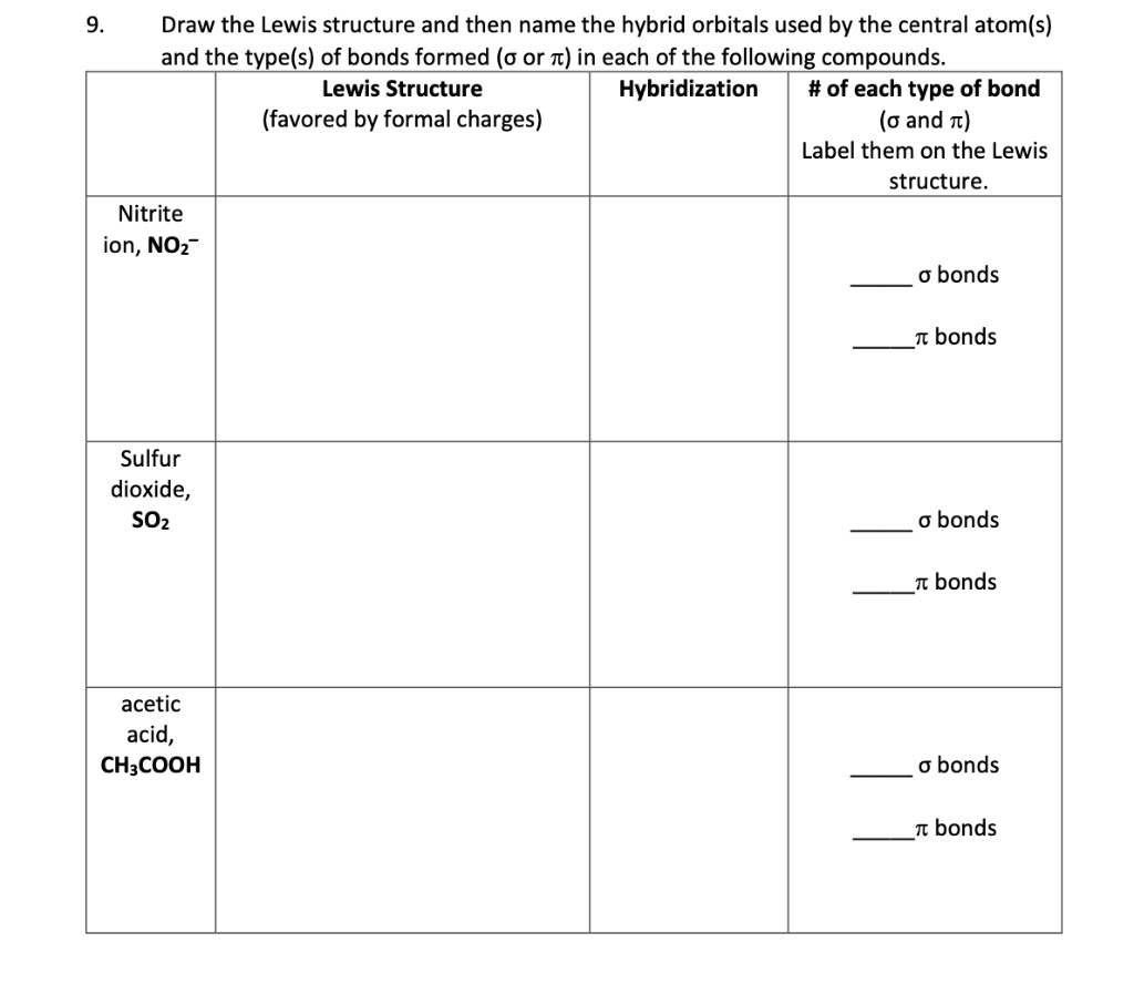 9. Draw the Lewis structure and then name the hybrid orbitals used by ...