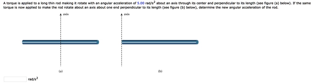 SOLVED: Torque applied to a long thin rod makes it rotate with an angular acceleration of 5.00 ...