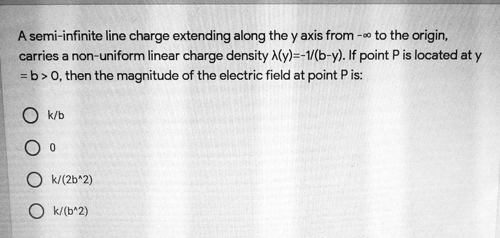 A semi-infinite line charge extending along the y axis from -? to the ...