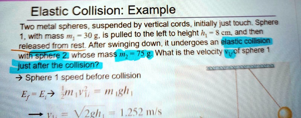 elastic collision example two metal spheres suspended by vertical cords ...