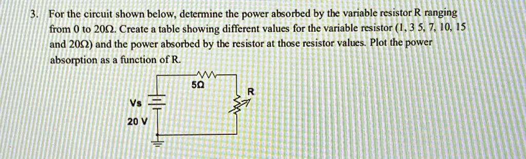 3. For the circuit shown below, determine the power absorbed by the ...