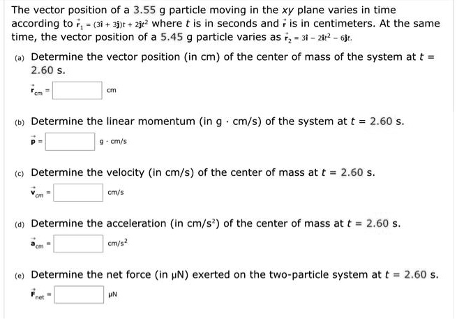 SOLVED:The vector position of a 3.55 g particle moving in the xY plane ...