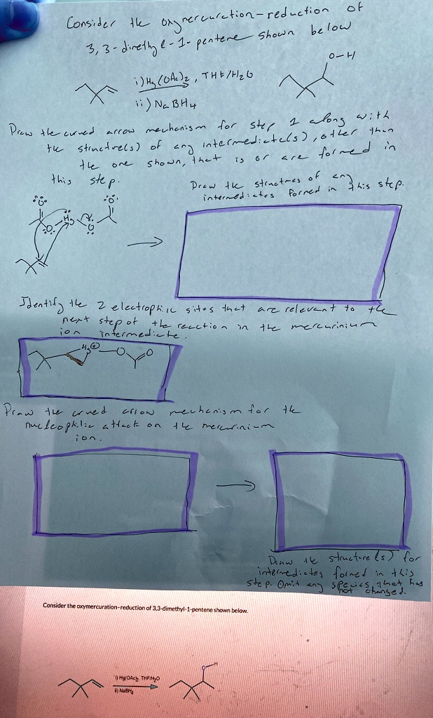 Consider the oxymercuration-reduction of 3,3-dimethyl-1-pentene shown ...
