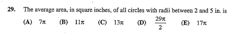 29 the average area in square inches of all circles with radii between ...