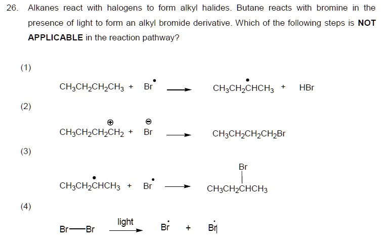 SOLVED: 26 Alkanes react with halogens to form alkyl halides. Butane ...