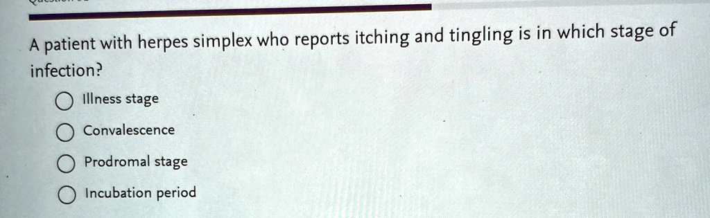 A patient with herpes simplex who reports itching and tingling is in ...