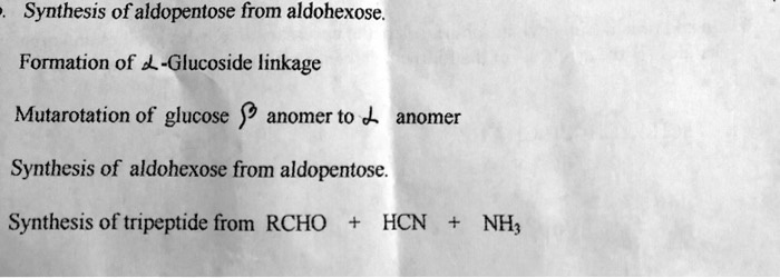 Synthesis of aldopentose from aldohexose. Formation of α-Glucoside linkage Mutarotation of ...