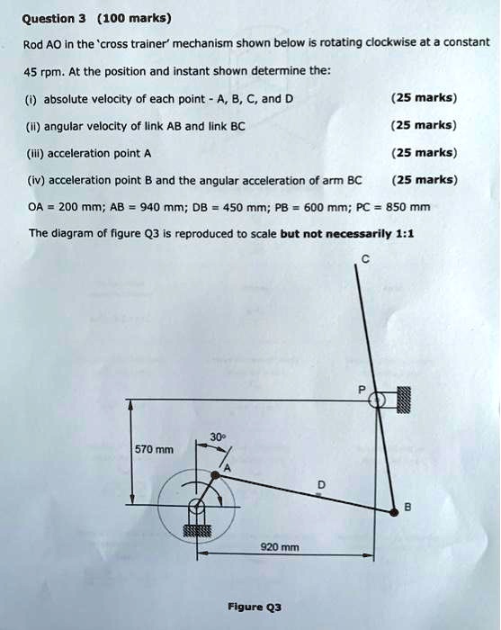SOLVED: Question 3 (100 marks) Rod AO in the 'cross trainer' mechanism shown below is rotating ...