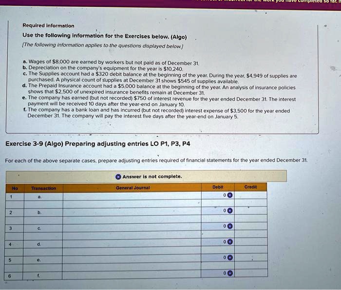 Required information Use the following information for the Exercises below. (Algo) [The ...