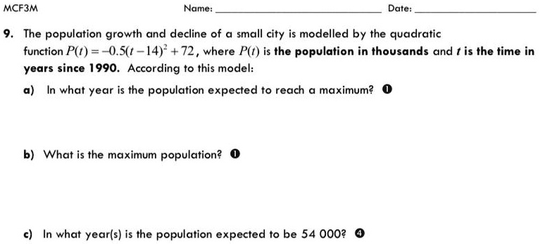 SOLVED: MCF3M Name: Date: The population growth and decline of a small ...