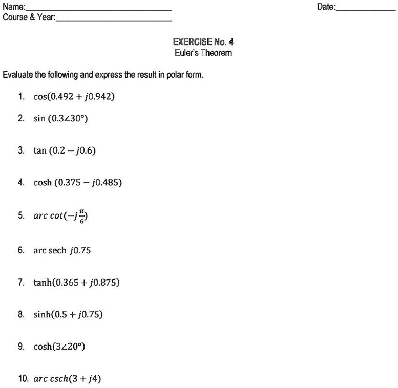 name course year date exercise no 4 eulers theorem evaluate the ...