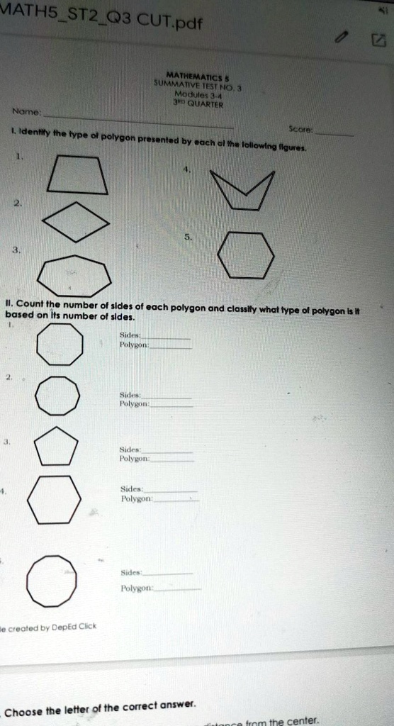 Solved 1 Identity The Type Of Polygon Presented By Each Of The Following Figures 1 2 5 Ii