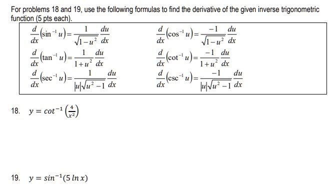 SOLVED: For problems 18 and 19, use the following formulas to find the ...