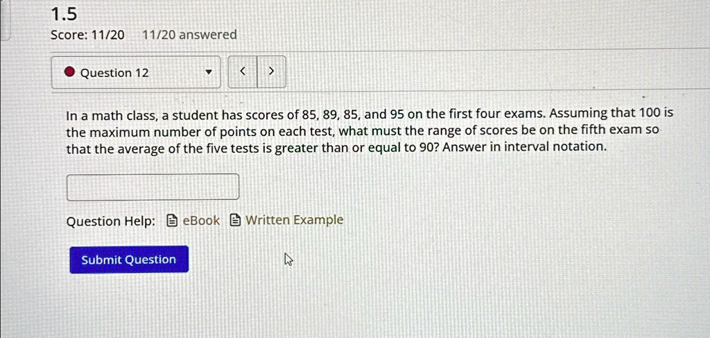 1.5 Score: 11/20 11/20 answered Question 12 In a math class, a student ...