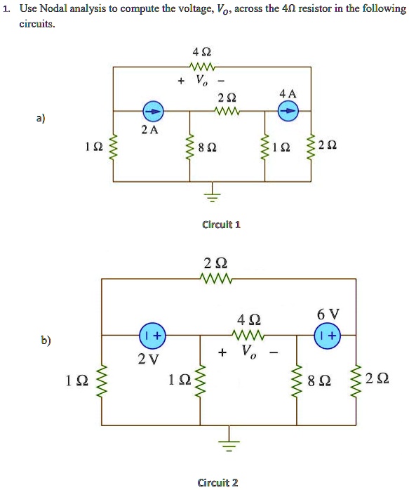 Use Nodal analysis to compute the voltage across the resistor shown: Use Nodal analysis to ...