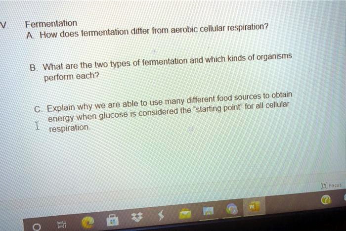 V Fementation A. How does fermentation differ from aerobic cellular ...
