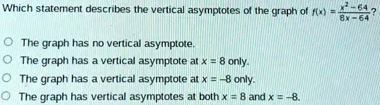 Solved Which Statement Describes The Vertical Asymptotes Of The Graph