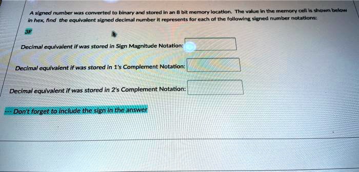 Solved A Signed Number Was Converted To Binary And Stored In An 8 Bit Memory Location The Value