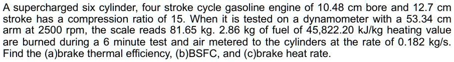 A supercharged six cylinder, four stroke cycle gasoline engine of 10.48 ...