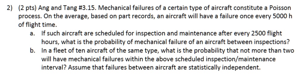 2) (2 pts) Ang and Tang #3.15. Mechanical failures of a certain type of ...