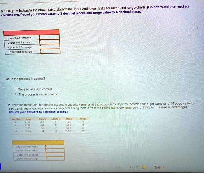 upper and lower ilmits for mean and range charts do not round ...