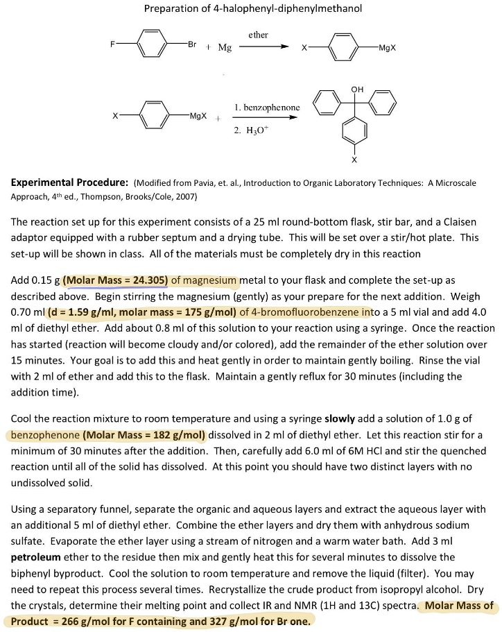Preparation of 4-halophenyl-diphenylmethanol ether Mg benzophenone MgX ...