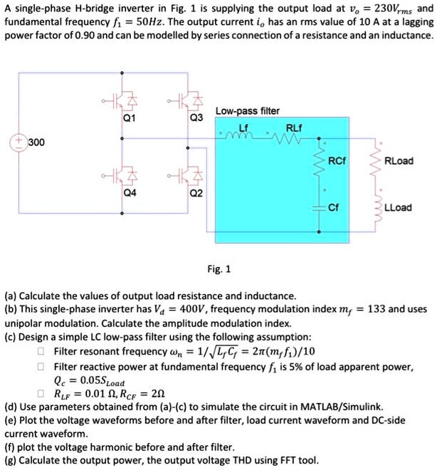 SOLVED: A single-phase H-bridge inverter in Fig. 1 is supplying the output load at v = 230Vrms ...