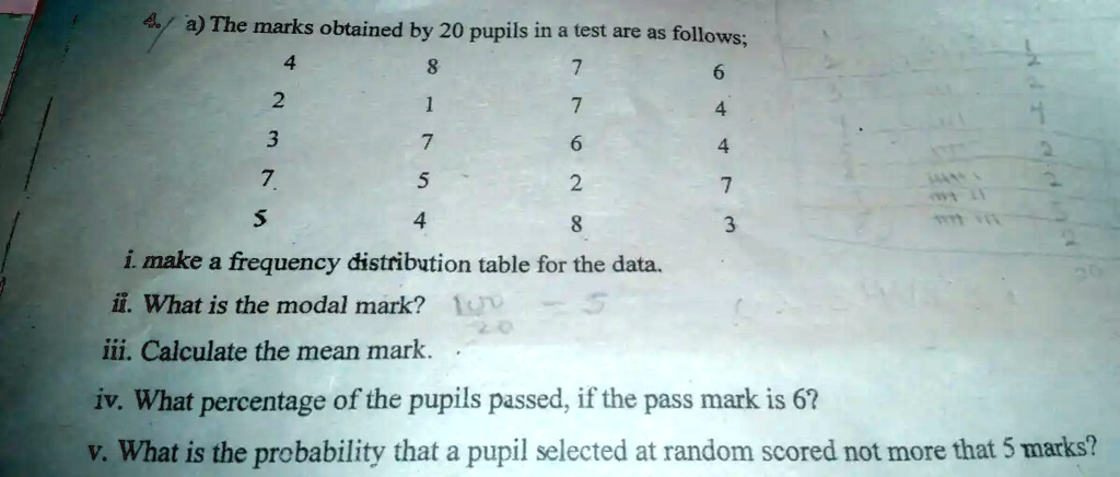 SOLVED: a) The marks obtained by 20 pupils in test are as follows; 5 i ...
