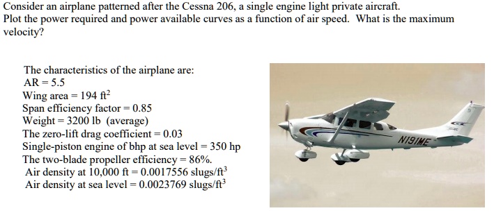 Consider an airplane patterned after the Cessna 206, a single engine ...