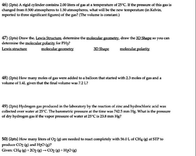 SOLVED: 46) (Zpts) ngid cylinder contains 2 0U liters of gas at ...
