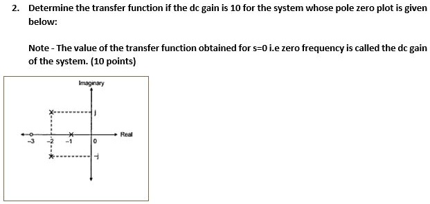 SOLVED: Determine the transfer function if the DC gain is 10 for the system whose pole-zero plot ...