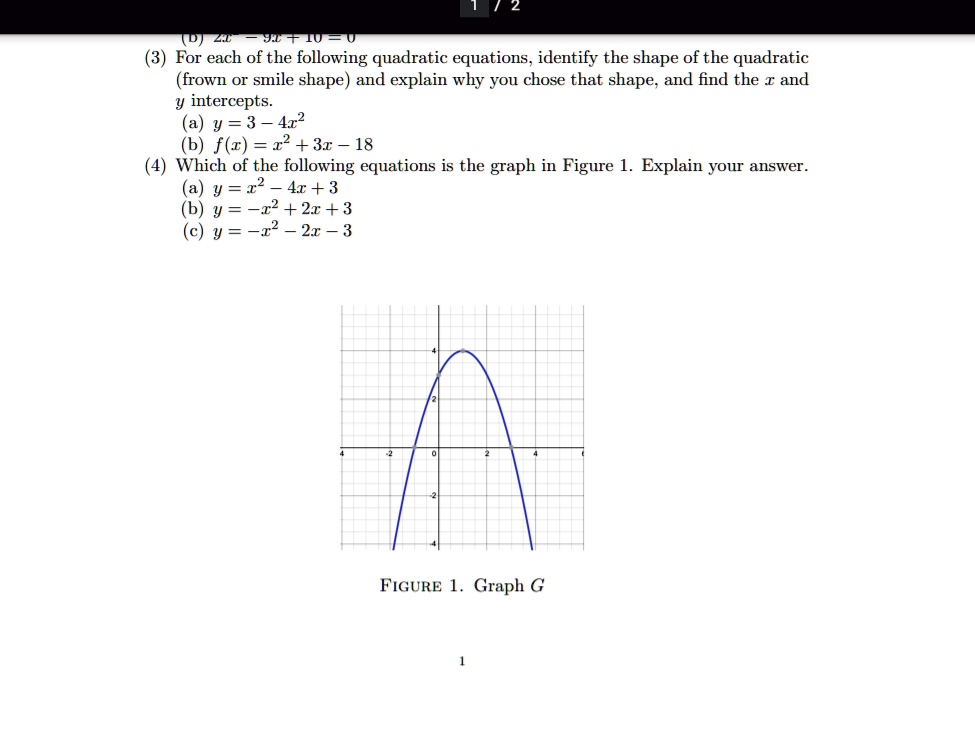 for each of the following quadratic equations identify the shape ofthe ...