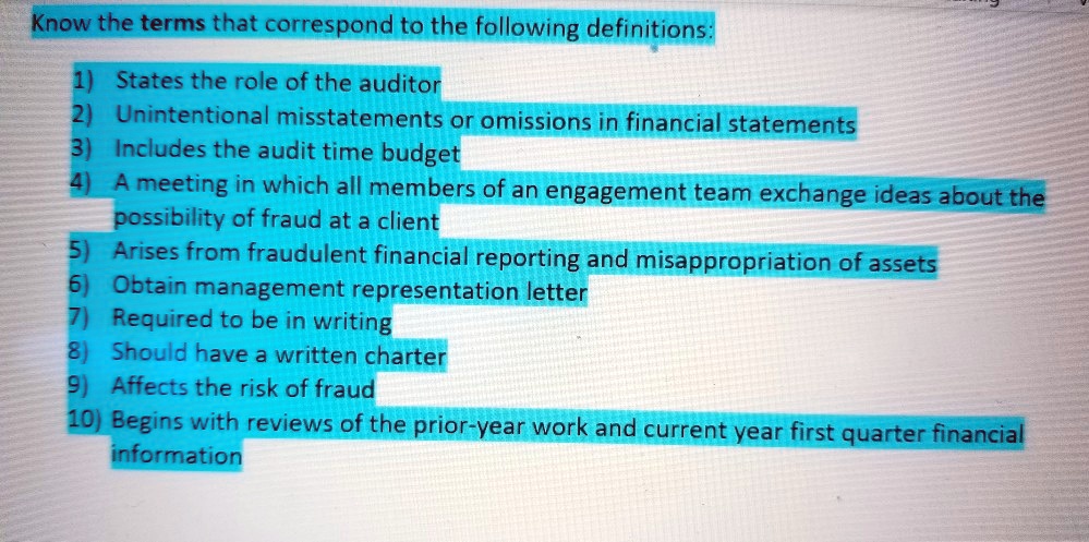 SOLVED: Principles of auditing Chapter 7 The audit process and ...
