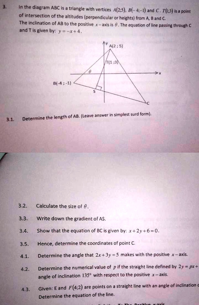 3. In the diagram ABC is a triangle with vertices A(2;5), B(-4;-1) and ...