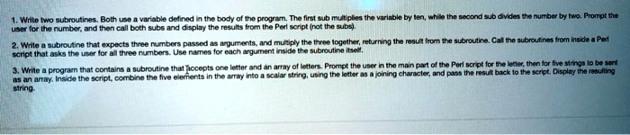 Solved In Perl Programming 1 Write Two Subroutines Both Use A Variable Defined In The Body Of