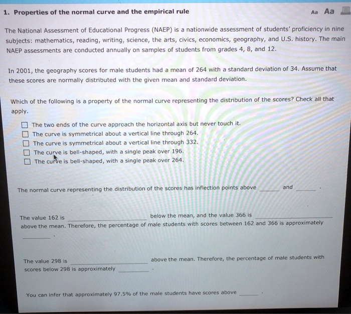 SOLVED: Properties of the normal curve and the empirical rule Aa The National Assessment of ...