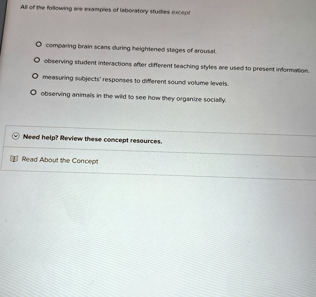 All of the following are examples of laboratory studies except O ...