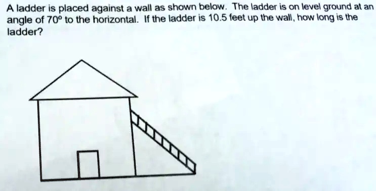 A ladder is placed against a wall as shown below. The ladder is on level ground at an angle of ...