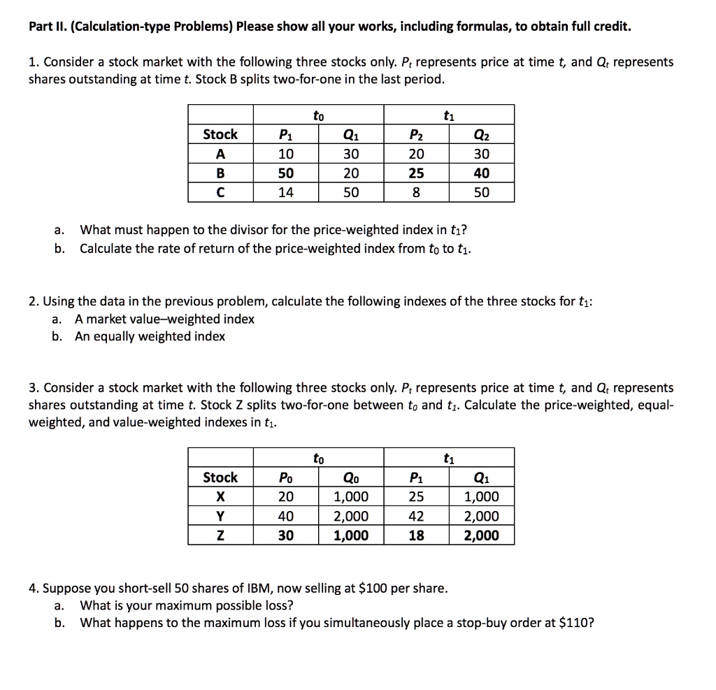 SOLVED Part II Calculation type Problems Please Show All Your Work