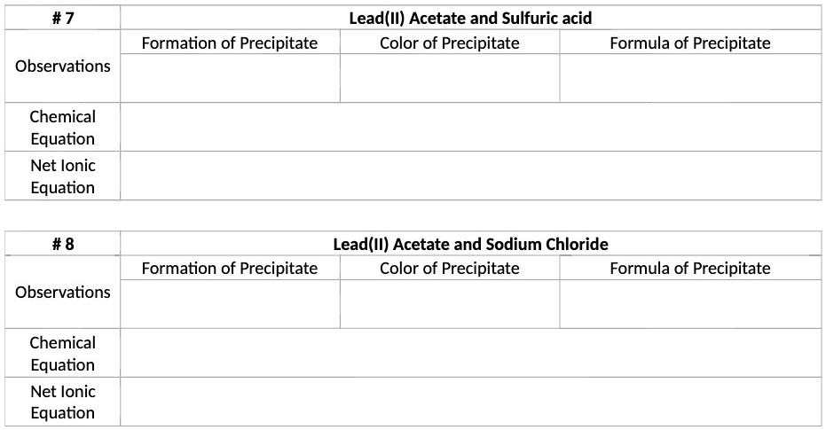 #7 Lead(II) Acetate and Sulfuric acid Formation of Precipitate Color of ...