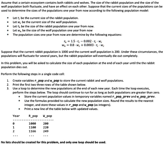 Solved Follow The Instructions Using Python Programming Assume That A Certain Ecosystem