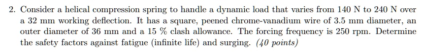 SOLVED: Consider a helical compression spring to handle a dynamic load ...