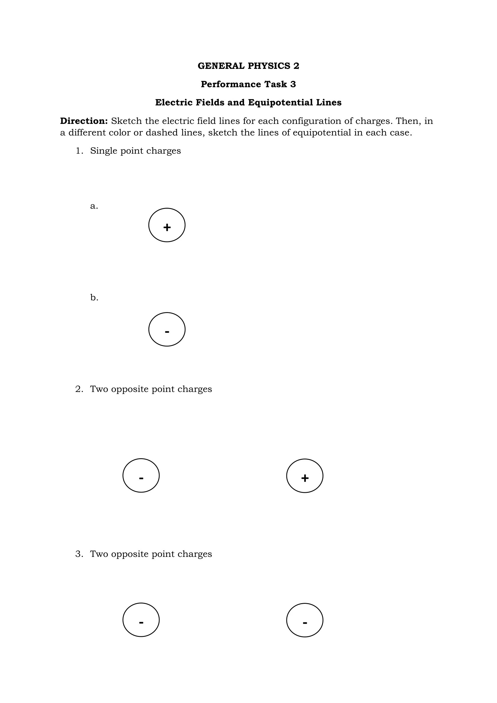 SOLVED: GENERAL PHYSICS 2 Performance Task 3 Electric Fields and ...