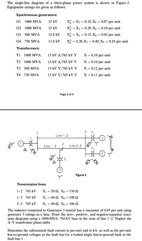 SOLVED: The single-line diagram of a three-phase power system is shown in Figure 2. Equipment ...