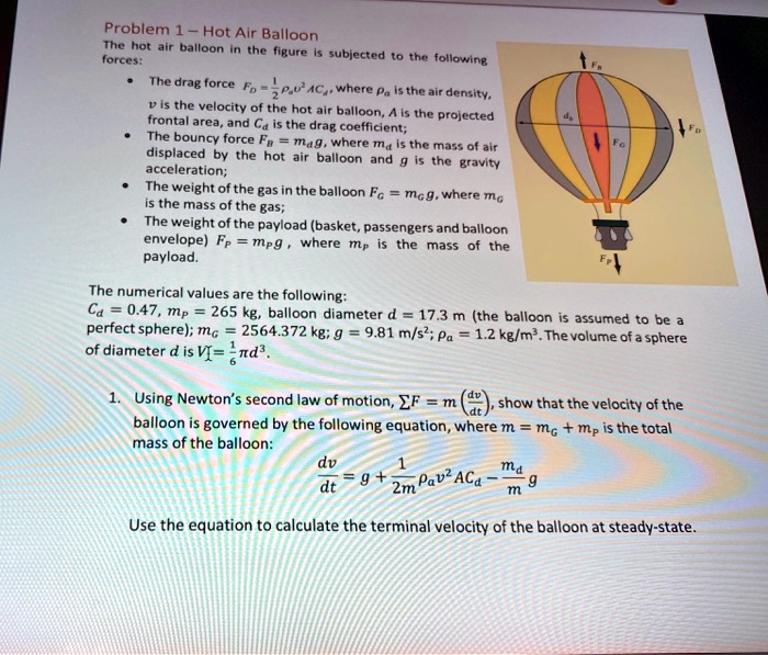 Problem 1 - Hot Air Balloon The hot air balloon in the figure is ...