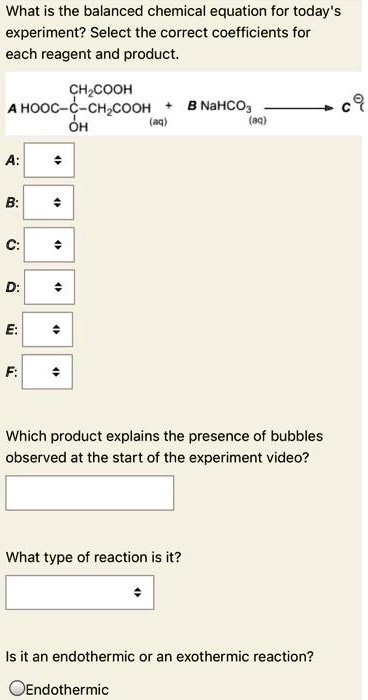 SOLVED: What is the balanced chemical equation for today's experiment ...