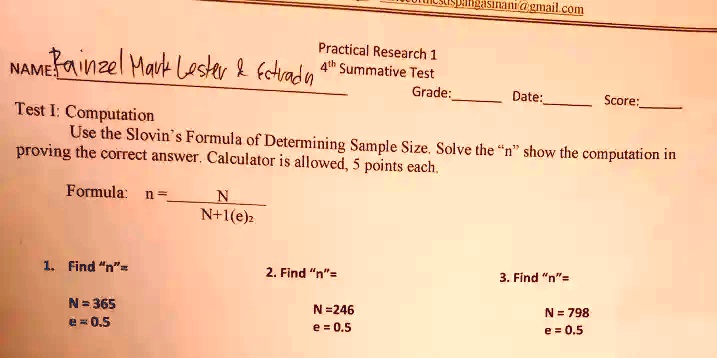 SOLVED: Practical Research NAME: Kawzel Havt Lsktv (chrad) 61 4 ...