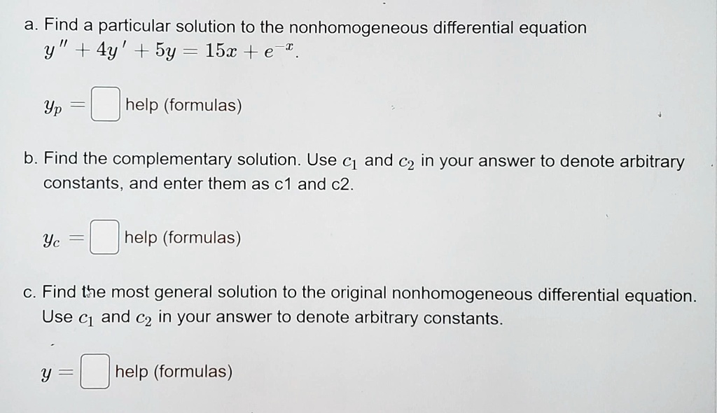a find a particular solution to the nonhomogeneous differential equation y 4y 5y 15x e yp help ...